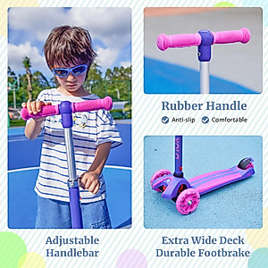 RideVOLO Kids' Kick Scooter for Ages 3-8, 3 Adjustable Heights, Flashing Wheels, 6" Wide Anti-Slip Deck and High Stability, Max Load 110lbs, Easy Assembly, Outdoor Activities, Gift for Boy/Girl Purple
