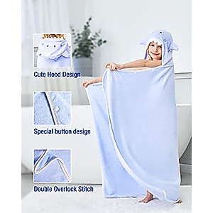 ZIONOR Bamboo Hooded Towel for Kids - 35'' x 50'' Extra Large Bath Towels for Kids 3-10 Yrs, Premium Soft Towels for Boys Girls, Ultra Absorbent and Hypoallergenic (Purple, Shark)