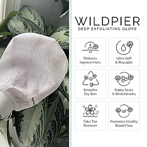 Wildpier Beauty Exfoliating Glove Mitt Body Scrub for Bath Shower Spa Hand Exfoliator Gloves, Dead Skin Cell Remover, Plant Based Deep Exfoliation Scrubber, White