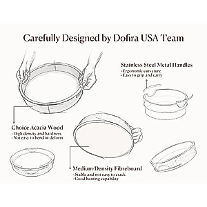 Dofira Acacia Wood Serving Tray with Metal Handles, 14" Round Food Drinks Tray for Coffee Table, Breakfast, Dinner & Bar, Rustic Decorative Storage Tray for Ottoman, Kitchen, Bedroom (Gift Packaging)