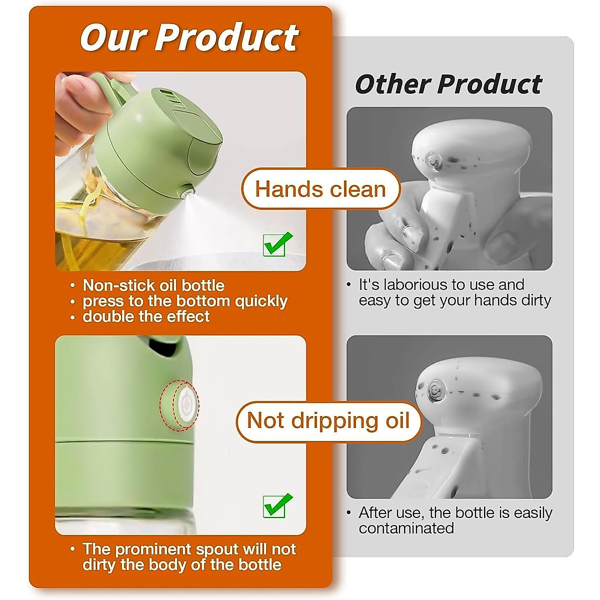 Oil Dispenser Bottle for Kitchen,2 in 1 Olive Oil Dispenser and Oil Sprayer,17oz/500ml Olive Oil Bottle,Oil Sprayer for Cooking,Premium Glass Oil Bottle,Oil Mister Kitchen,Salad,Barbecue(Green)