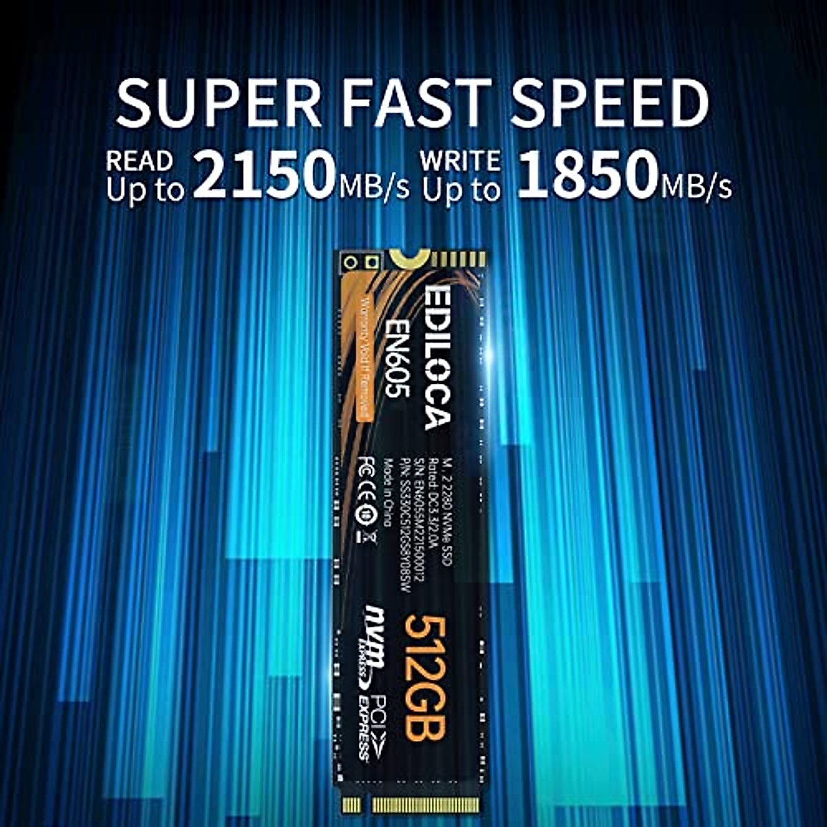 Ediloca EN605 512GB M.2 SSD, NVMe1.3 PCIe Gen3 x4 SSD Internal Hard Drive, M.2 2280 - Read/Write Speed up to 2150/1600 MB/s - Internal SSD Compatible with Laptop & PC Desktop