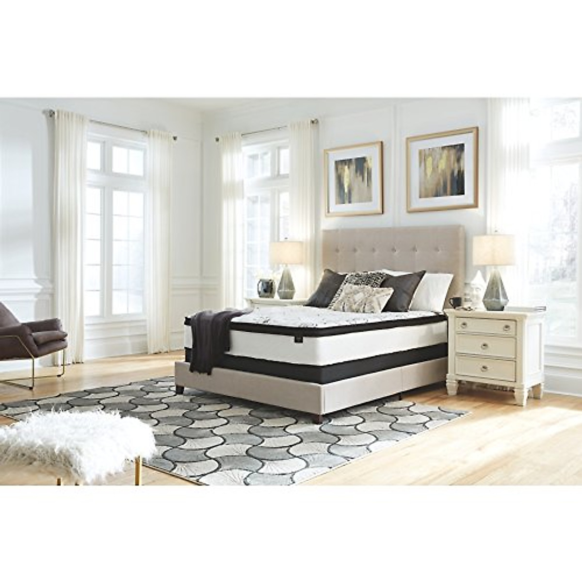 Signature Design by Ashley Chime 12 Inch Plush Hybrid Mattress, CertiPUR-US Certified Foam, Queen White