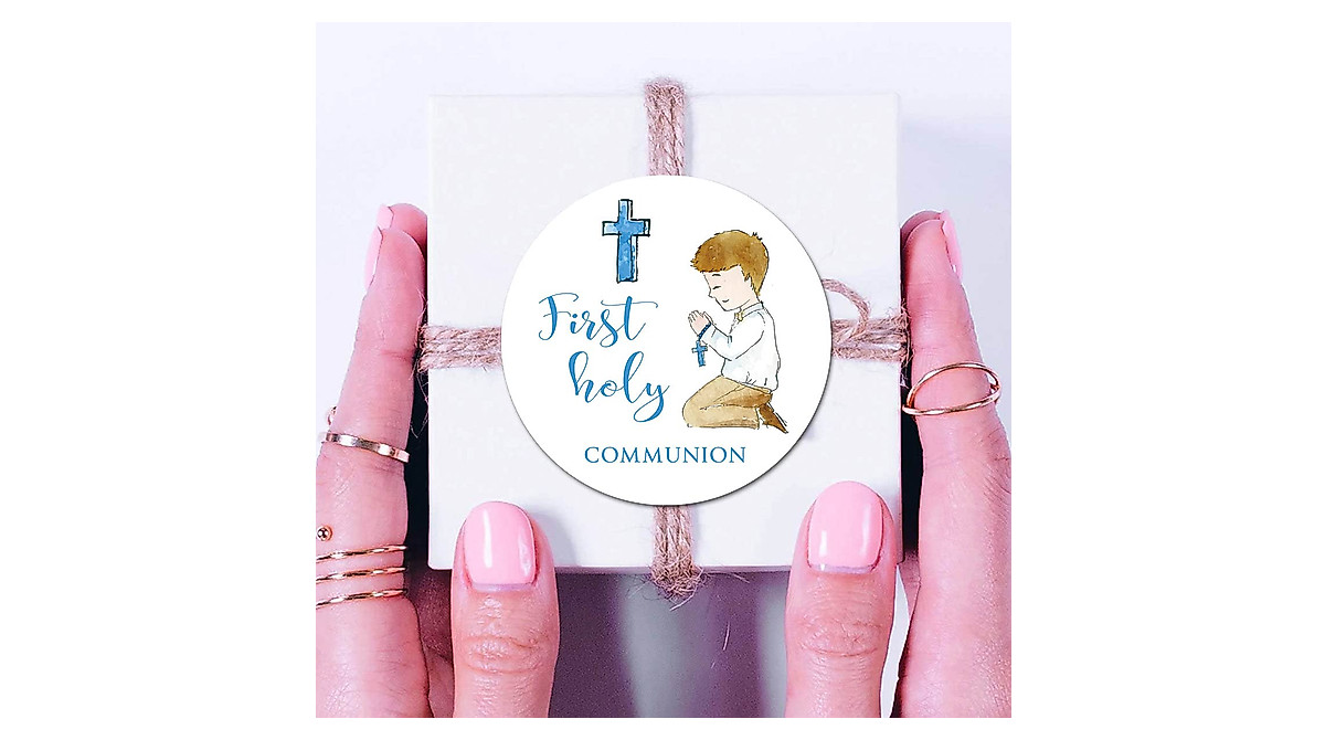Blue First Holy Communion Stickers - 40-Pack Religious Favors