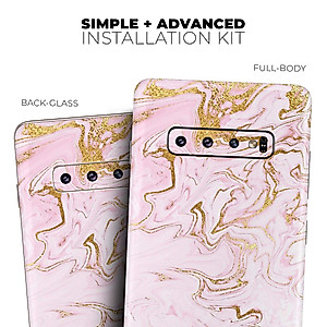 DesignSkinz Rose Pink Marble & Digital Gold Frosted Foil V13 Protective Vinyl Decal Wrap Skin Cover Compatible with The Samsung Galaxy S20 (Screen Trim & Back Glass Skin)
