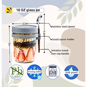KETWOD Overnight oats containers jars with lids and spoons.The 16oz mason jars for overnight oats can store oats, fruits, vegetables, chia seeds, etc. 2 colors overnight oats jars.