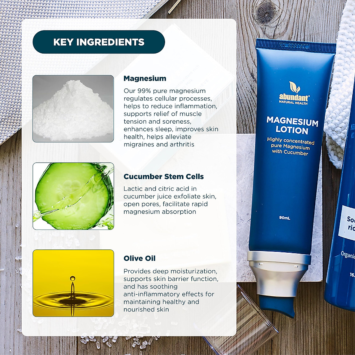 Abundant Natural Health MAG I.C. Magnesium Lotion Infused with Cucumber for Fast Relief, Soothes and Relaxes Muscles, Effective and Quick Absorption, Fragrance-Free, 90mL