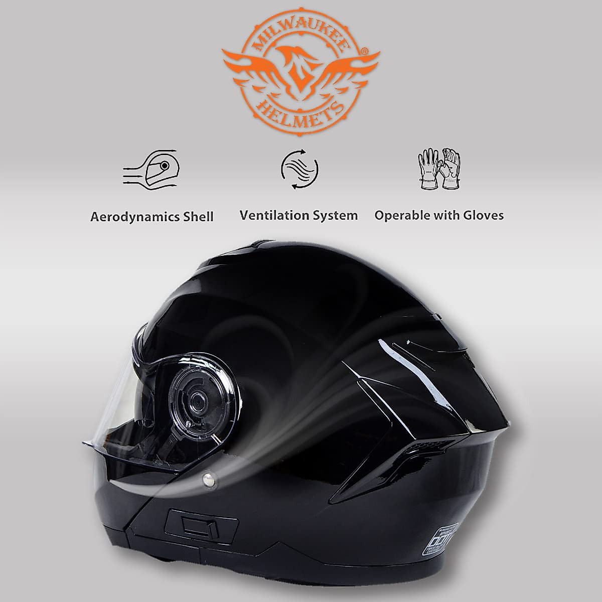 Milwaukee Helmets MPH9815DOT Breeze Gloss Black Advanced Motorcycle Modular Helmet Biker w/Drop Down Visor - Small