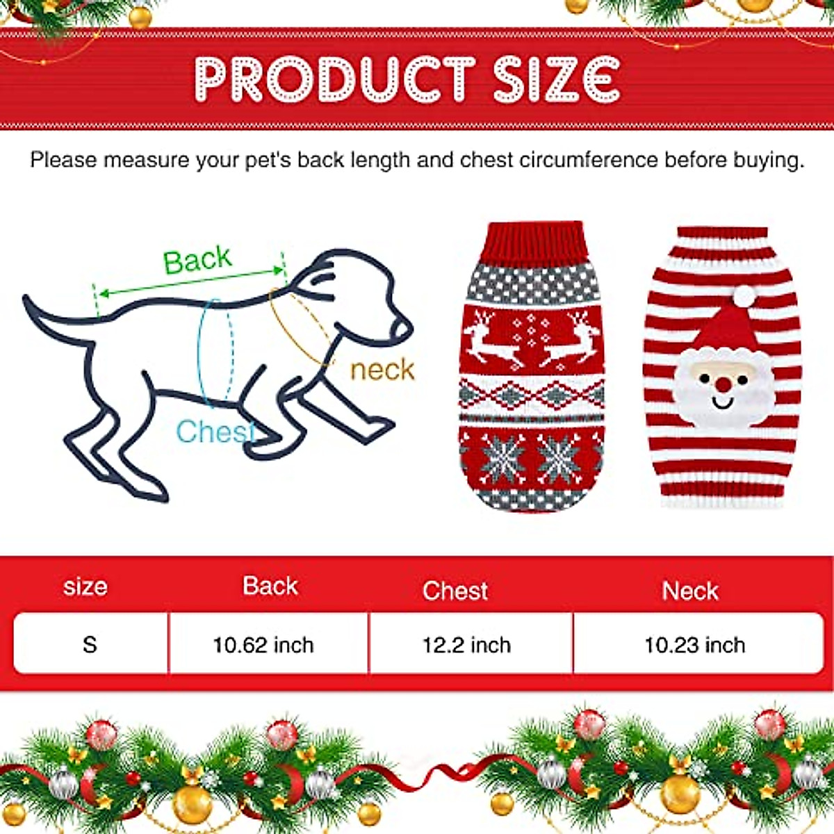 2 Pieces Dog Cat Festival Sweater Pet Puppy Sweater Cartoon Sweater Pet Winter Knitwear Clothes Kitten Sweater for Cats and Small Dogs for Valentine's Day Christmas (Santa Pattern, Small)
