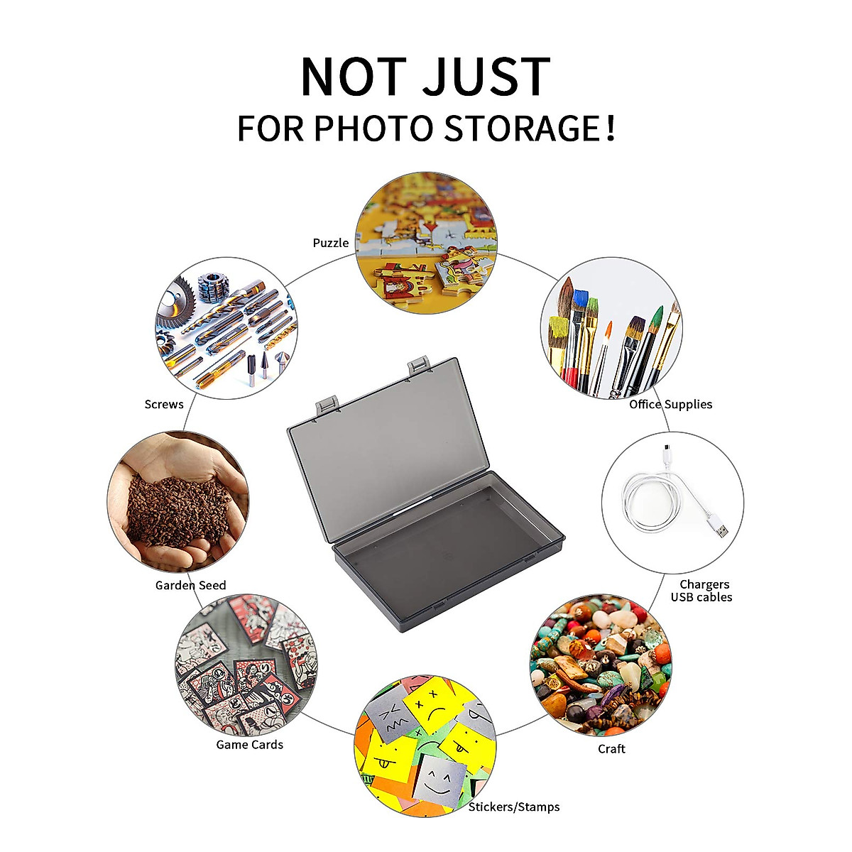 iBune Large 4" x 6" Photo Storage Box, 18 Inner Photo Cases Store up to 1800 Photos, Photo Organizer Cards Craft Keeper with Handle for Photo Puzzles Cards Seed Packets, Black