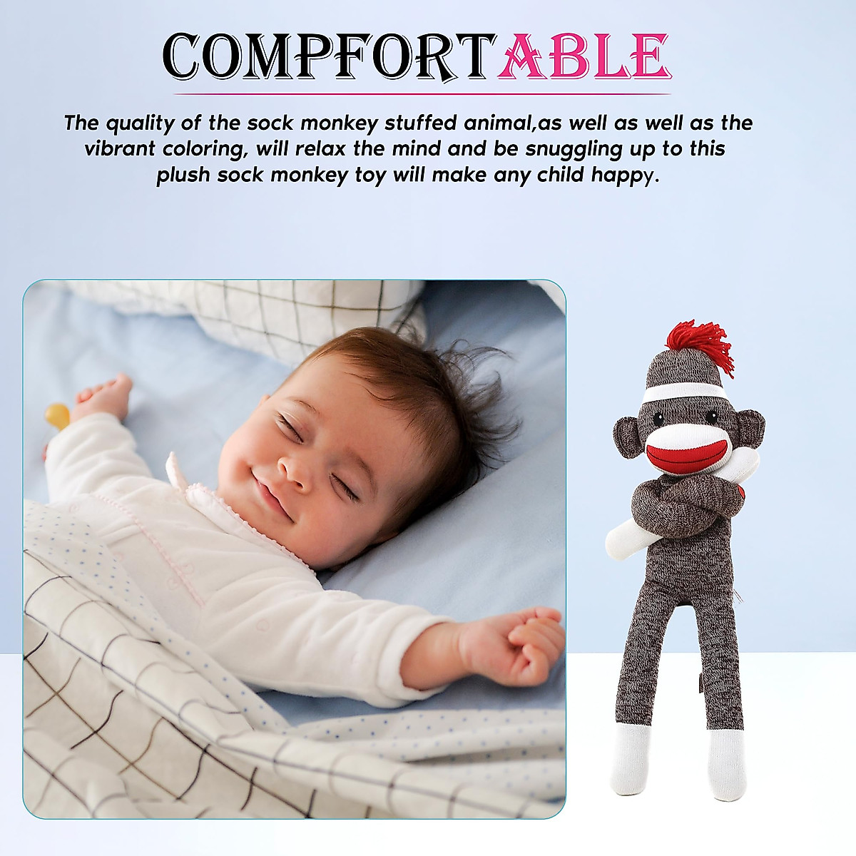 Made By Aliens Adorable Sock Monkey, The Original Traditional Hand Knitted Stuffed Animal Toy Gift-for Kids, Babies, Teens, Girls and Boys Baby Doll Present Puppet (20" Brown)