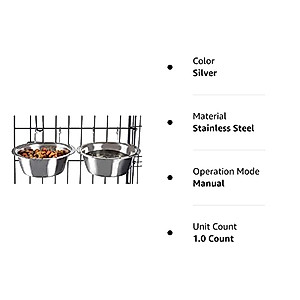 PETMAKER Stainless Steel Hanging Pet Bowls for Dogs and Cats- Cage, Kennel, and Crate Feeder Dish for Food and Water, Silver, 20oz, set of 2