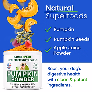 BARK&SPARK Pumpkin for Dogs - Pumpkin Fruit and Seed Powder - Powdered Fiber Supplement and Stool Softener - Improve Digestion - Made in USA - 8oz