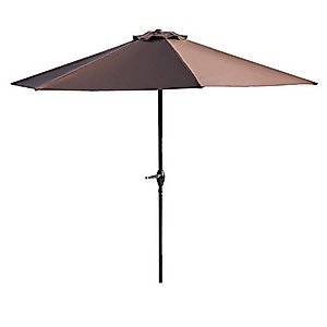 LOKATSE HOME Table Outdoor Market Patio Umbrella with Crank 9 Feet 6Ribs, Brown-Small