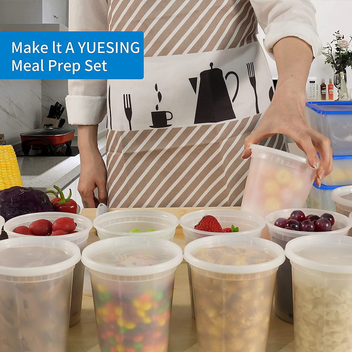 YUESING 40 Pack 32oz Deli Containers with Lids Food Storage Containers Plastic Deli Containers with Lids, Slime, Soup, Meal Prep Containers | BPA Free | Stackable | Leakproof | Dishwasher/Freezer Safe