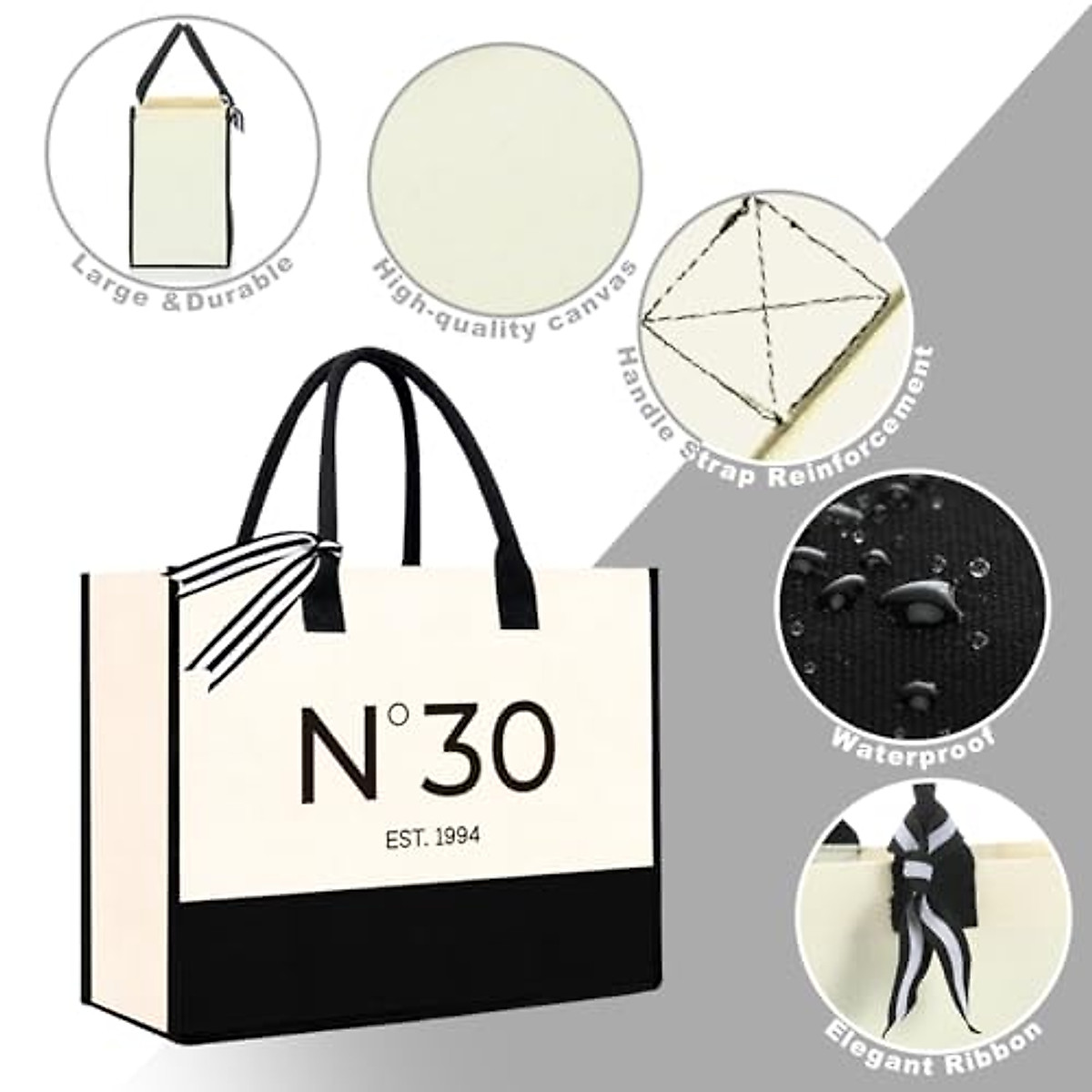 YUANHAO 30th Birthday Gifts for Her,1994 Birthday Gifts for Women,30th Birthday Gift Bag,30th Birthday Gifts for Women,Gifts for 30th Birthday Woman Canvas Tote Bag Beach Bag, Large