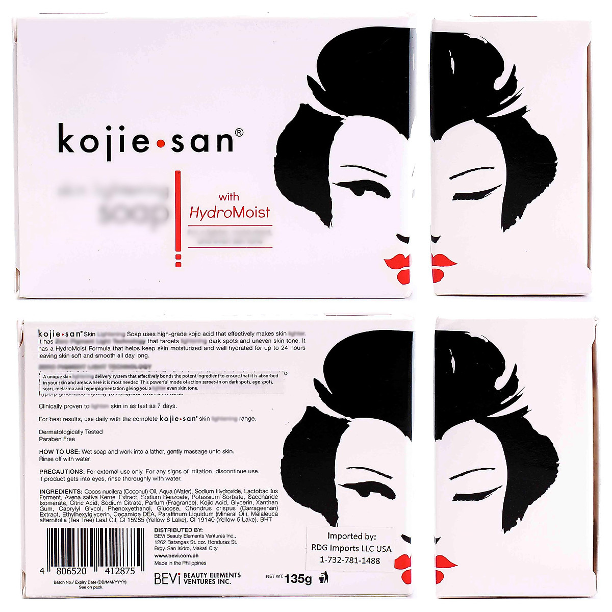 Kojie San Skin Brightening Soap - Original Kojic Acid Soap that Reduces Dark Spots, Hyperpigmentation, & Scars with Exfoliating Soap Net Included – 135g x 6 Bars