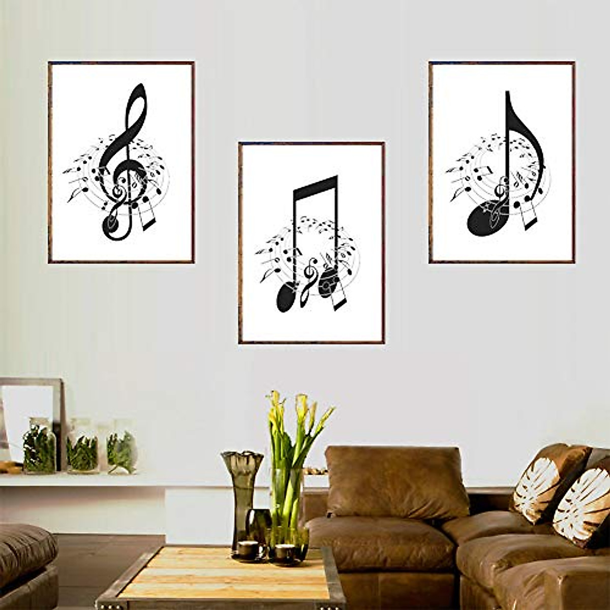 Set of 3-Music Art Print Canvas,Music Notes Wall Decor,Black and White Music Poster for Classroom or Music Room Wall Art Decor,Frameless,(8x10inch)