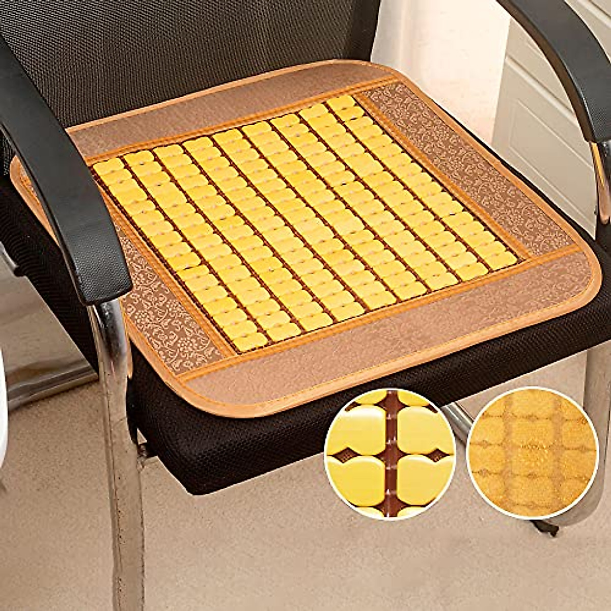 BARUYO Car Bamboo Seat Cushion, Bamboo Bath Mat, Summer Bamboo Comfort Chair Cover Mat, Environmental Protection Bamboo Massage Cushion (White)