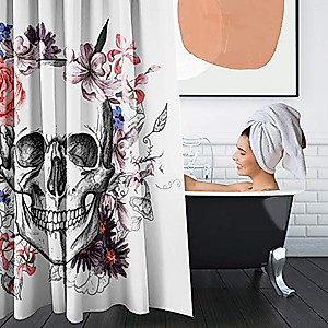 Britimes 4 Piece Shower Curtain Sets, Skull Flower with Non-Slip Rugs, Toilet Lid Cover and Bath Mat, Durable and Waterproof, for Bathroom Decor Set, 72" x 72"