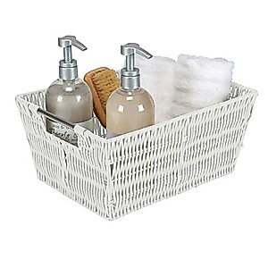 Simplify 3 Pack Set Woven Baskets with Handles, for Storage, Blankets, Toys, Books, Ideal for Home, Office, Dorm, Playroom, Closet, in White 3 Piece Rattan Tote