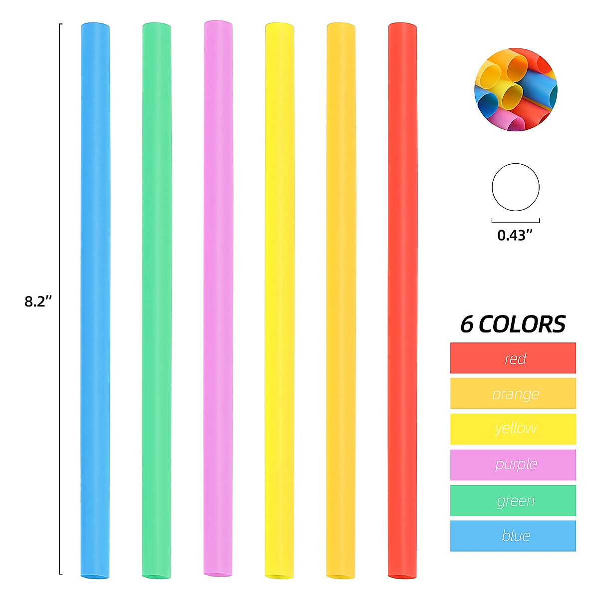 300PCS 8.2" Disposable Plastic Drinking Straws 0.43" Extra Wide Jumbo Smoothie Straws for Bubble Tea Milkshakes Coffee Boba