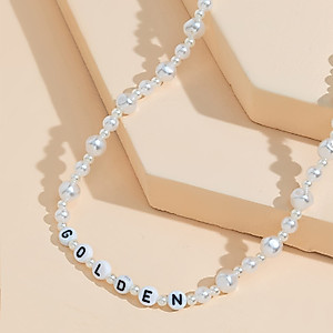 Harry Golden Beaded Choker Necklace for Women Adjustable Irregular Pearl Choker for Summer Beach Y2k Trendy Jewelry Gifts