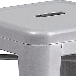 EMMA + OLIVER Commercial Grade 24" H Backless Silver Metal Indoor-Outdoor Counter Height Stool