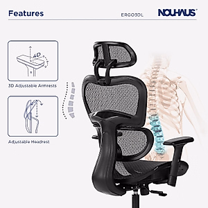 Nouhaus Ergo3D Ergonomic Office Chair - Rolling Desk Chair with 4D Adjustable Armrest, 3D Lumbar Support and Blade Wheels - Mesh Computer Chair, Office Chairs, Executive Swivel Chair (Black)