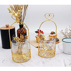ZHSMYUP Coffee Spoon Dessert Fork Holder Utensil Crocks Flatware Organizer Tabletop Centerpiece Peach Heart Flower Pot Basket Home Decor for Coffee Bar Dining Room Kitchen (Textured Glass)