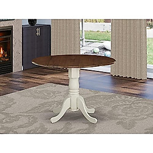 East West Furniture Wooden DMT-WLW-TP Modern Dining Table with Walnut Round Tabletop and 42 x 30-Linen White Finish