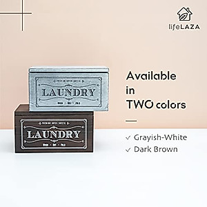 LifeLAZA Dryer Sheet Dispenser with Hinged Lid, Wooden Dryer Sheet Holder for Fabric Softener Sheets, Farmhouse Rustic Container Storage Box for Laundry Room Decor (Grayish-White)