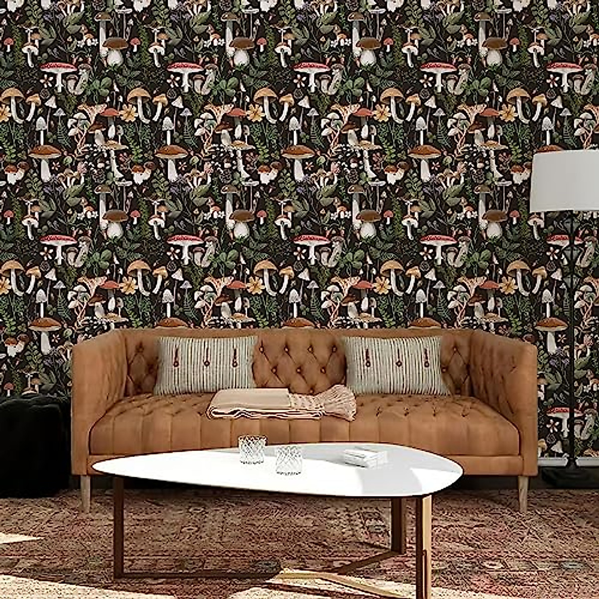 Adhesive Shelf Liner,Boho Mushroom Contact Paper for Cabinets,Vinyl Film Decorative Drawer Liner for Bedroom Dresser Sticker 17.3 inch x 118 inch (Boho Mushroom, 17.3 inch x 118 inch)