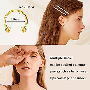 Besteel 16Pcs 16G Septum Rings, 316L Stainless Steel Nose Rings Hoop, Hinged Seamless Horseshoe Clicker Rings, Stainless Steel, cubic zirconia