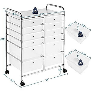 Utility Cart with 12 Drawers Rolling Multipurpose Movable Organizer Cart Storage Bin Trolley Tools Scrapbook Paper Organizer on Wheels(White)