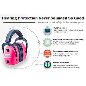 Pro Ears - Pro Mag Gold - Electronic Hearing Protection and Amplification - NRR 30 - Shooting Range Ear Muffs, Pink