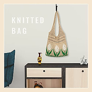 FUKZTE Women's Shoulder Handbags Trendy Flower Knitted Shoulder Bags Mesh Hollow Cute Tote Bag,05 Style