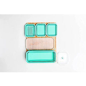 TidyBoard Meal Prep System - Bamboo Cutting Board - The Quick & Easy Meal Prep Solution, Teal