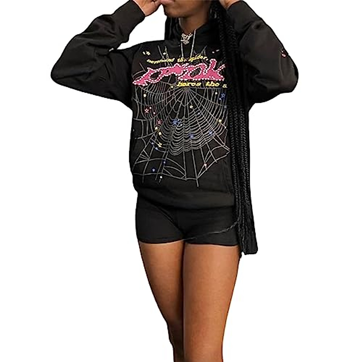 Amiblvowa Y2k Hoodies for Women Man Spider Web Graphic Oversized Hooded Pullover Sweatshirt Sudaderas Gothic Jacket (A Black Pull On, S)