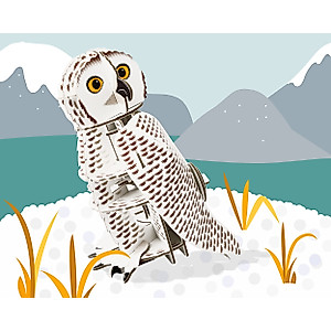 Build Your Own Moving Snowy Owl - Rotating Head Action - Eco Friendly Cardboard Craft Kit - Ages 8+