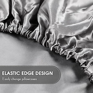 Buryeah 4 Pcs Satin Pillowcase for Hair and Skin with Elastic Band Soft Cooling Satin Pillowcases Queen Size(Dark Gray)