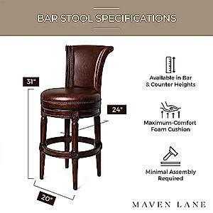 Maven Lane Pullman High-Back Kitchen Swivel Bar Stool, Dark Walnut, Bar Height