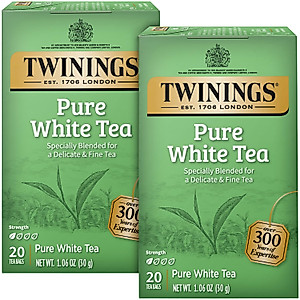 Twinings Pure White Tea Bags - Delicate Caffeinated Tea Made from Fresh White Tea Leaves, Perfect for Hot or Iced Tea, 20 Count (Pack of 2)