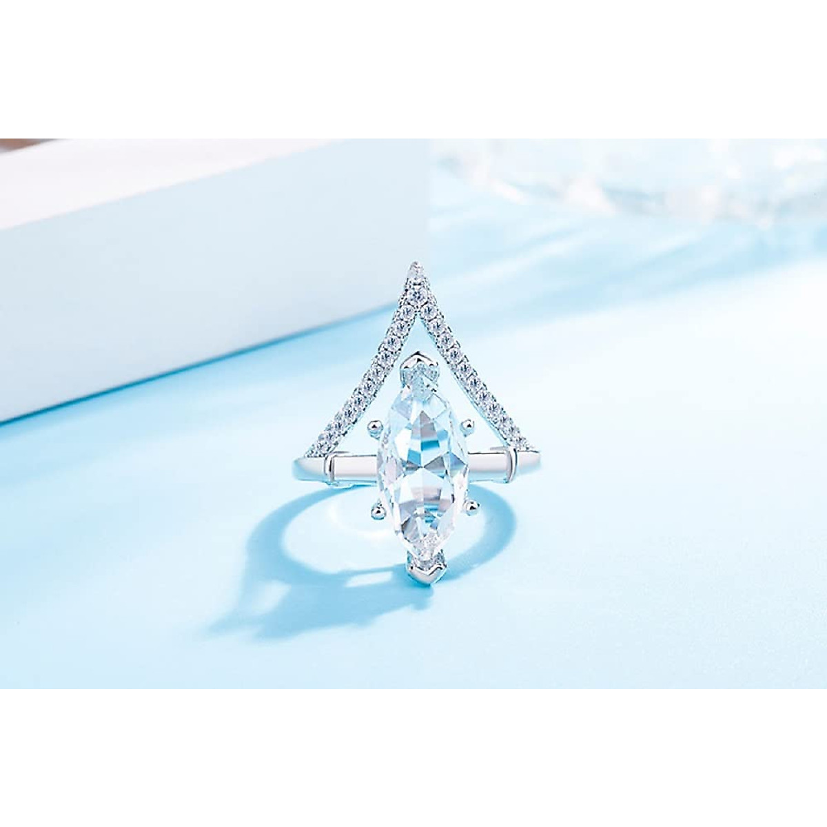 925 Sterling Silver Creative Sparkling Teardrop Shaped Sparkling Diamond Ring AAA Cubic Zirconia Promise Ring CZ Teardrop Halo Ring Eternity Engagement Wedding Rings Women's Ring Size 6-10 588 (10)