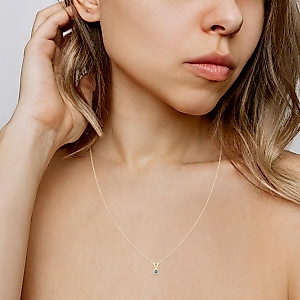 SZUL 1/10 Carat Round Diamond Solitaire Pendant in 14K Yellow Gold