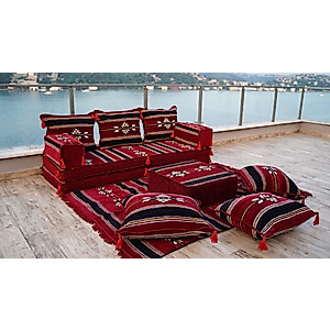 Maroon Turkish Floor Sofas, Window Seat, Floor Sofa Seating, Arabic Majlis, Reading Sofa Pillow, Meditation Yoga Loveseat, Sofa Cover (Sofa Full Set)
