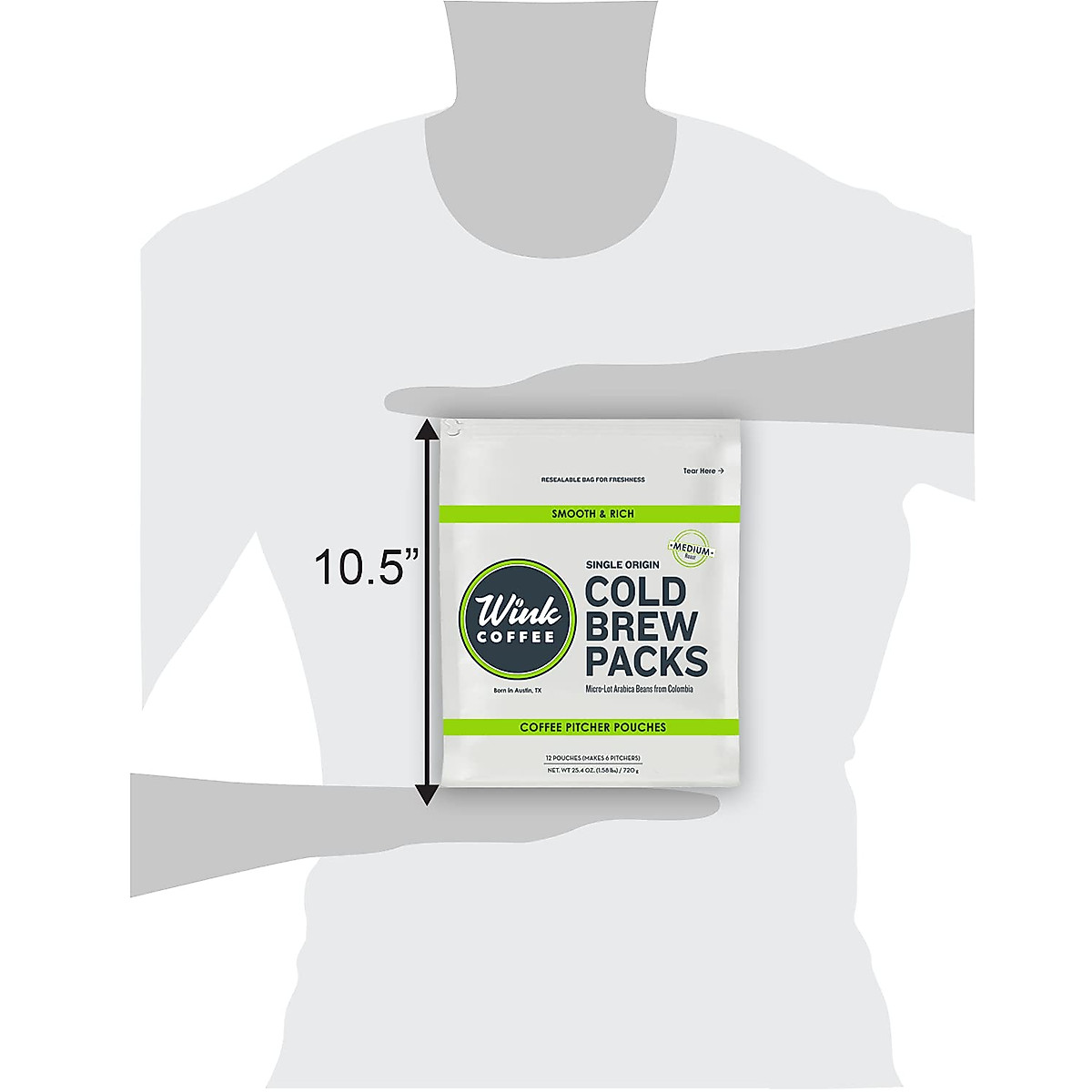 Wink Coffee Cold Brew Pitcher Packs, Coarse Ground 100% Arabica Coffee Beans, Single Origin Colombian Andes, 12 Count, Makes 42 Cups or 6 Large Pitchers, Smooth, Bold & Sweet