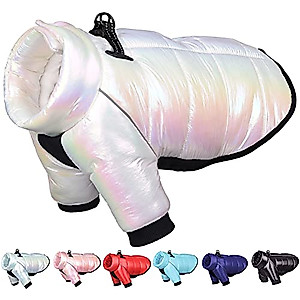 Mitili Warm Dog Jacket in Winter Pet Cold Waether Coats, Dogs Clothes with D-Ring Collar, Waterproof Reflective Dog Vest Coat with Double Row Zip for Small Medium Large Pet (Small, Colorful White)