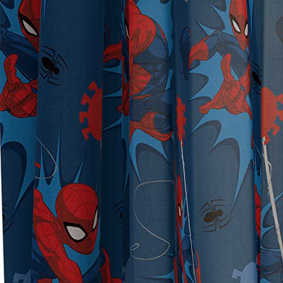 Jay Franco Kids Window Drapes - 4 Piece Curtain Set Includes 2 Tiebacks, Beautiful Bedding Room Décor and Easy Set Up, Blue - Spiderman, 63 Inch