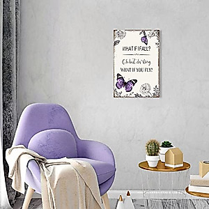 YPY Inspirational Quote Canvas Wall Art : Purple Butterfly Picture Motivational Framed Poster, What if I Fall Positive Sign for Teen Girl Bedroom 10" x 15"